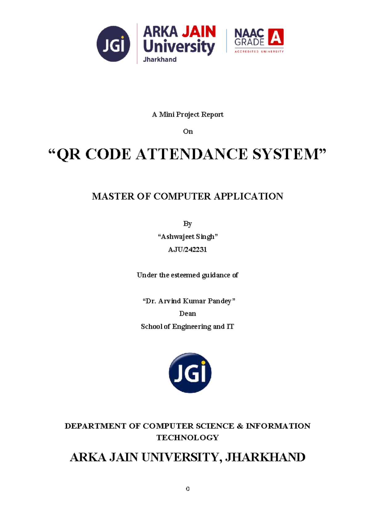 Mini Project Report: QR Code Attendance System - MCA 242231 - Studocu