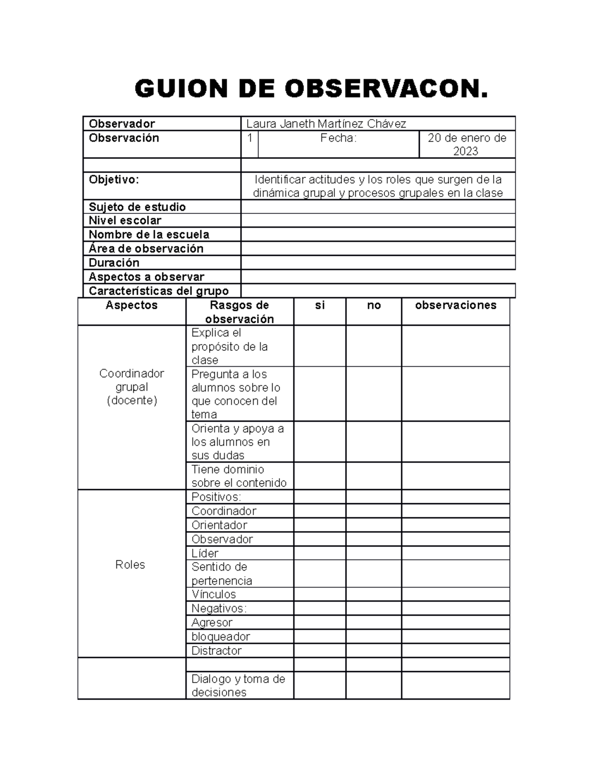 Guion de Observación en Clase - Laura J. Martínez Chávez - Studocu