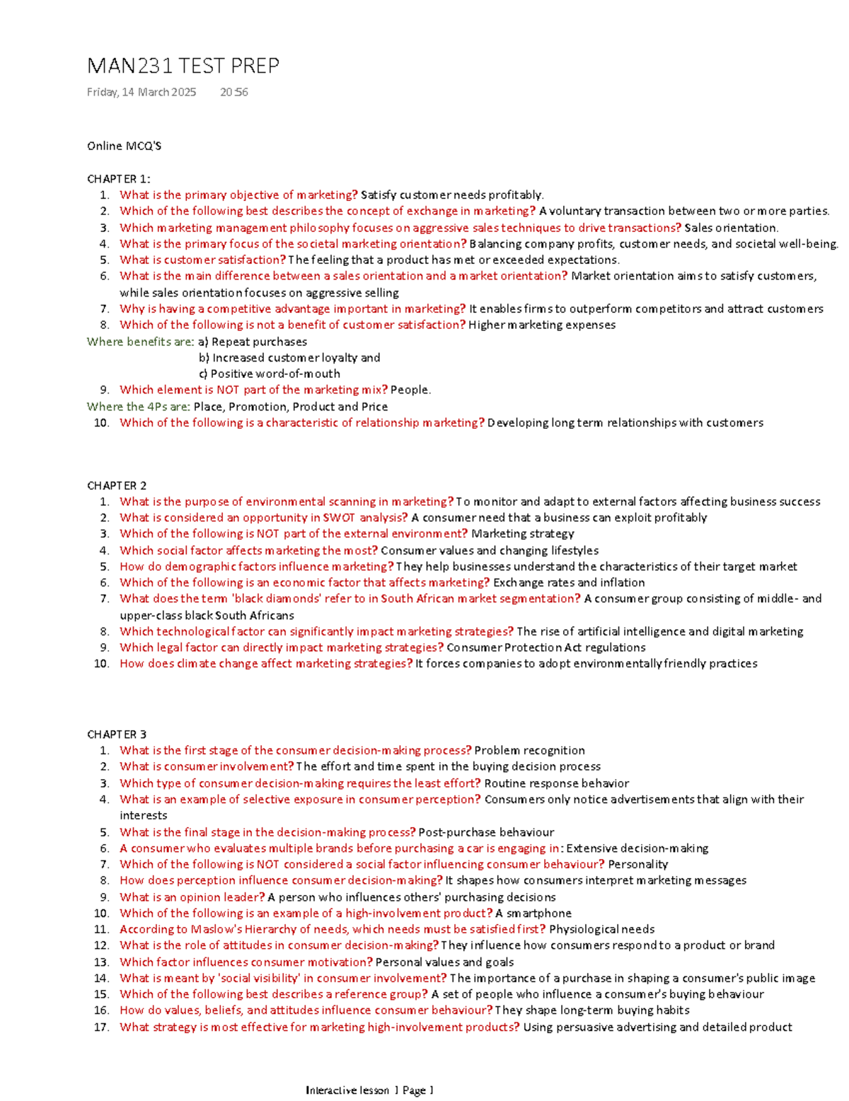 MAN231 Final Exam Study Guide: Key Marketing Concepts - Studocu