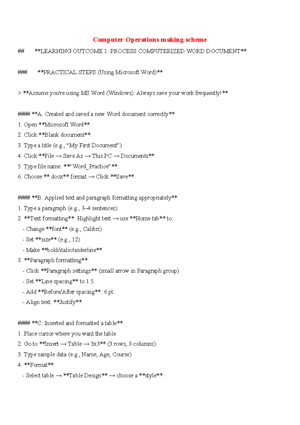 Computer Operations: MS Word, Excel, PowerPoint & Publisher Guide - Studocu