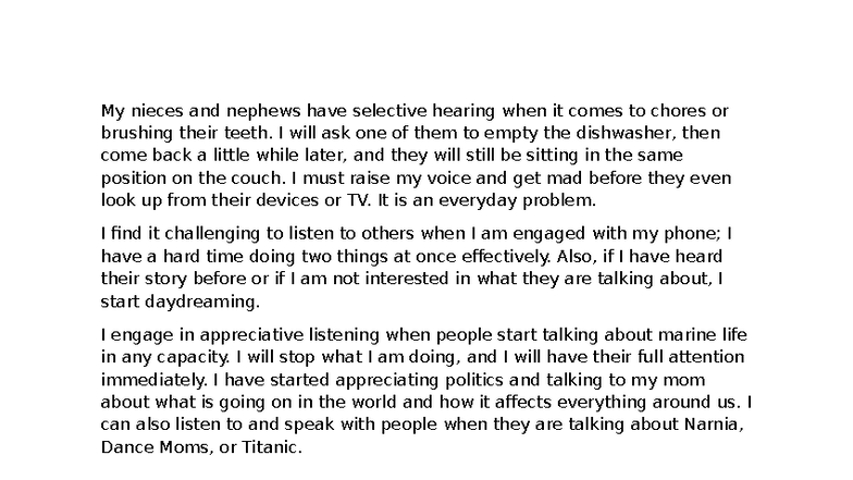 COM231 - Forum on Selective Hearing and Active Listening - Studocu