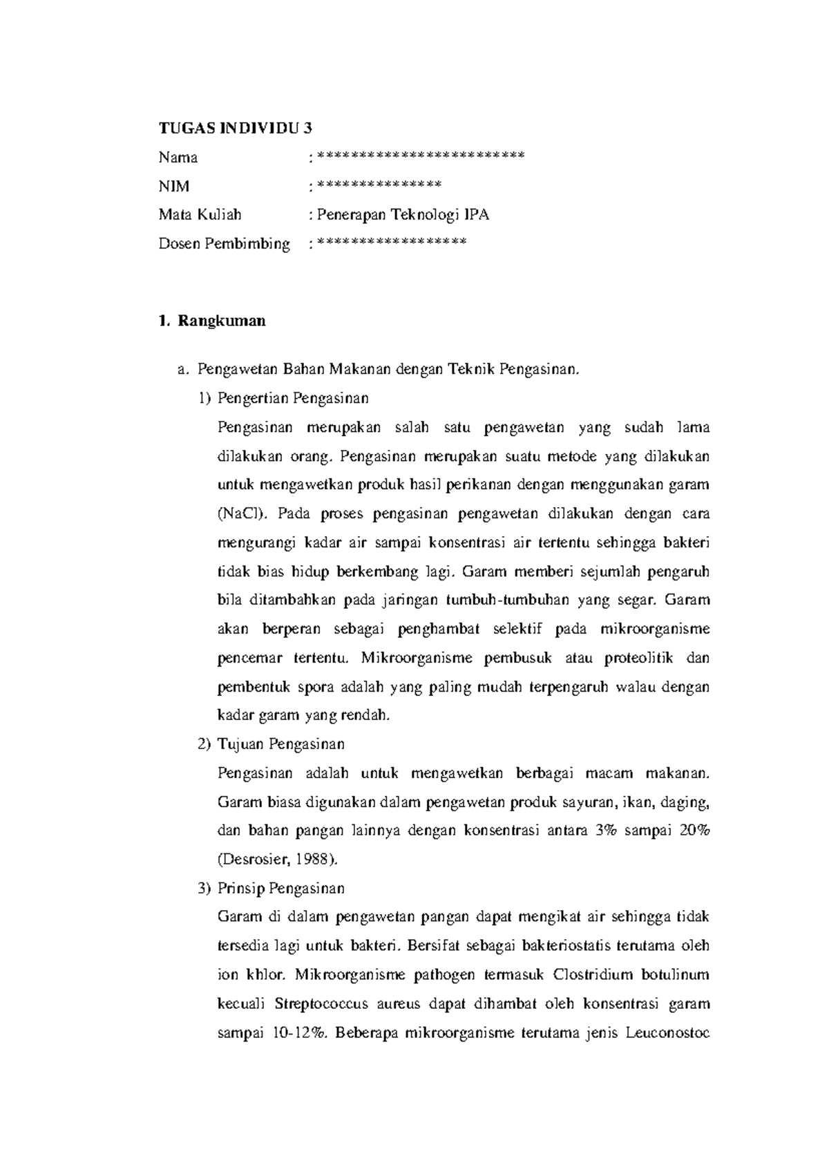Teknik Pengasinan & Pemanasan dalam Pengawetan Pangan (IPA 101) - Studocu