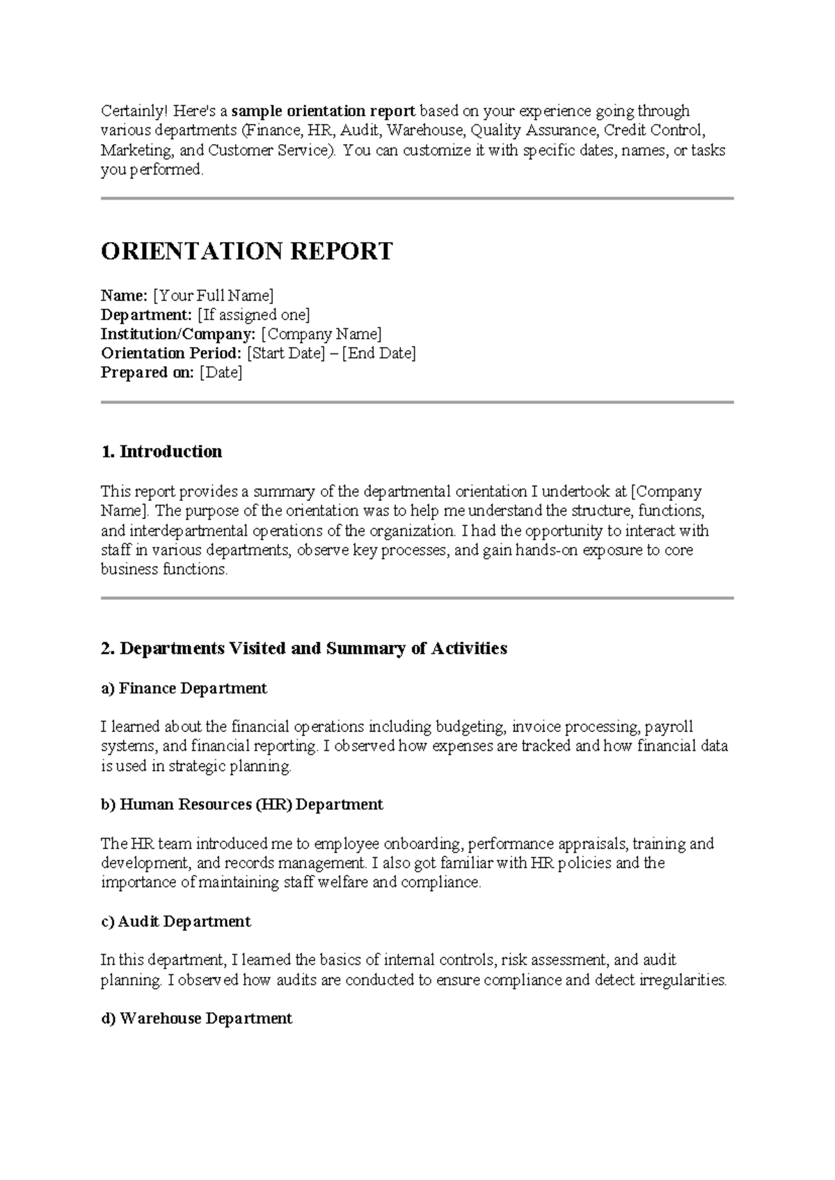 Orientation Report: Insights from My Industrial Attachment Experience ...