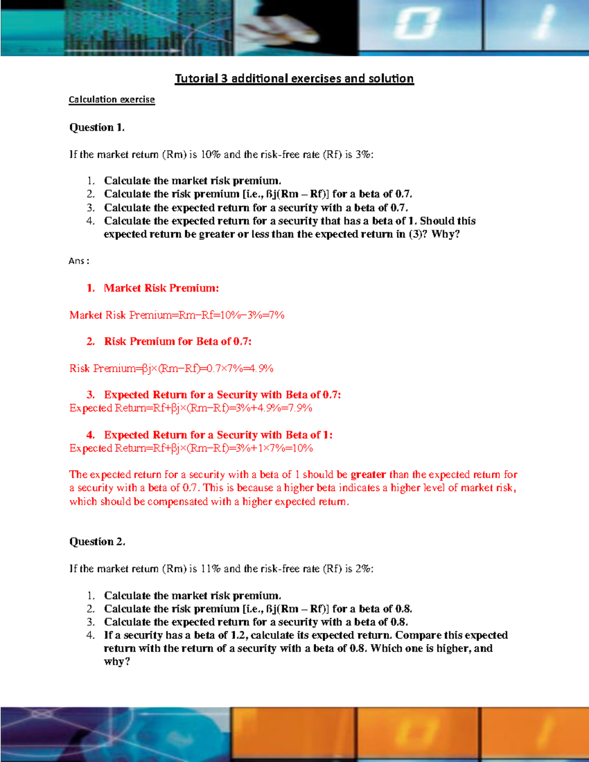 Chapter 3 calculation solution guide - Tutorial 3 additional exercises and solution Calculation ...