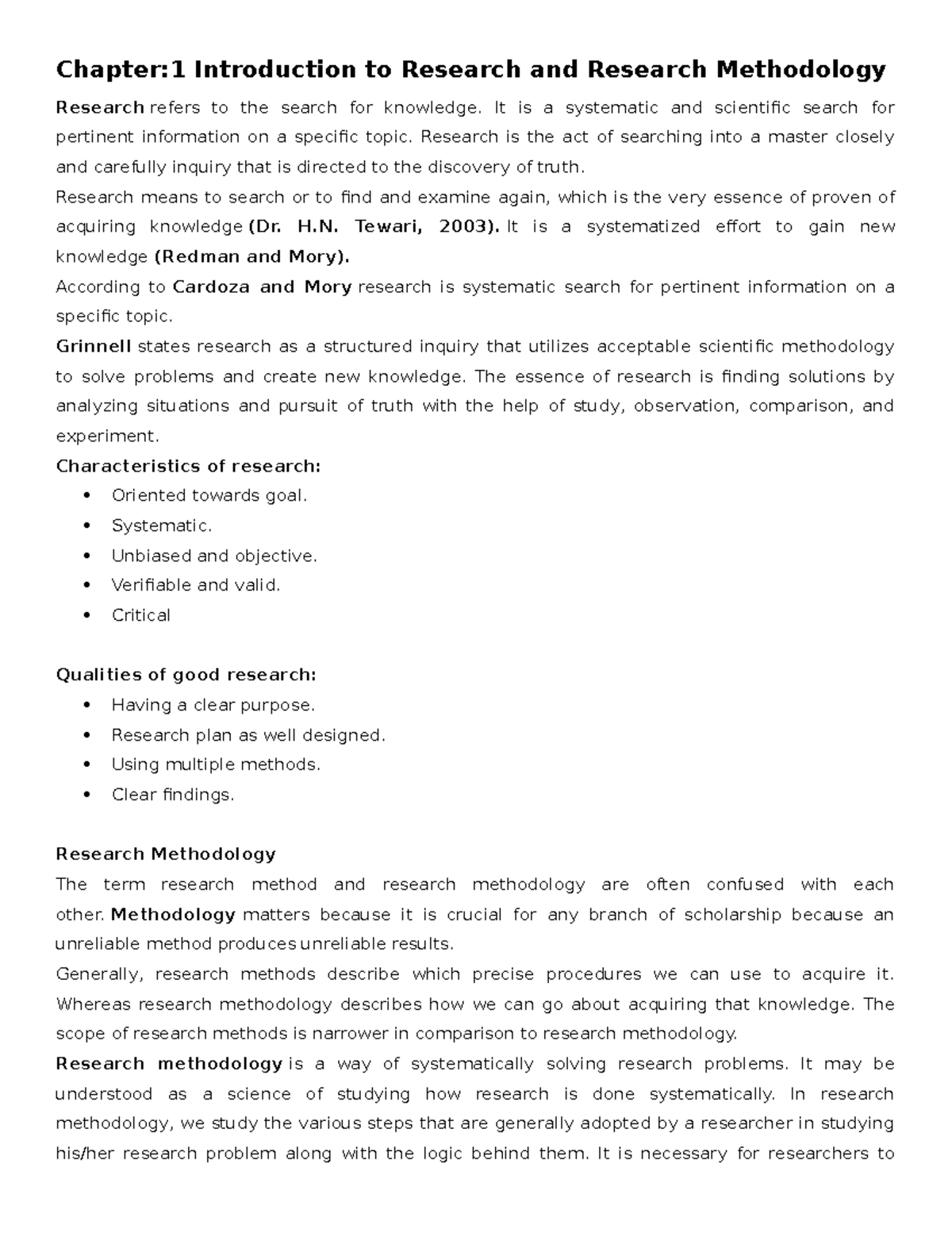 Chapter 1: Introduction to Research & Methodology Overview - Studocu