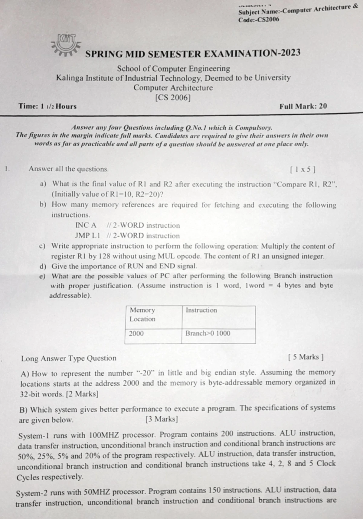 COA- Question-BANK - notes - SCHOOL OF COMPUTER ENGINEERING KIIT ...