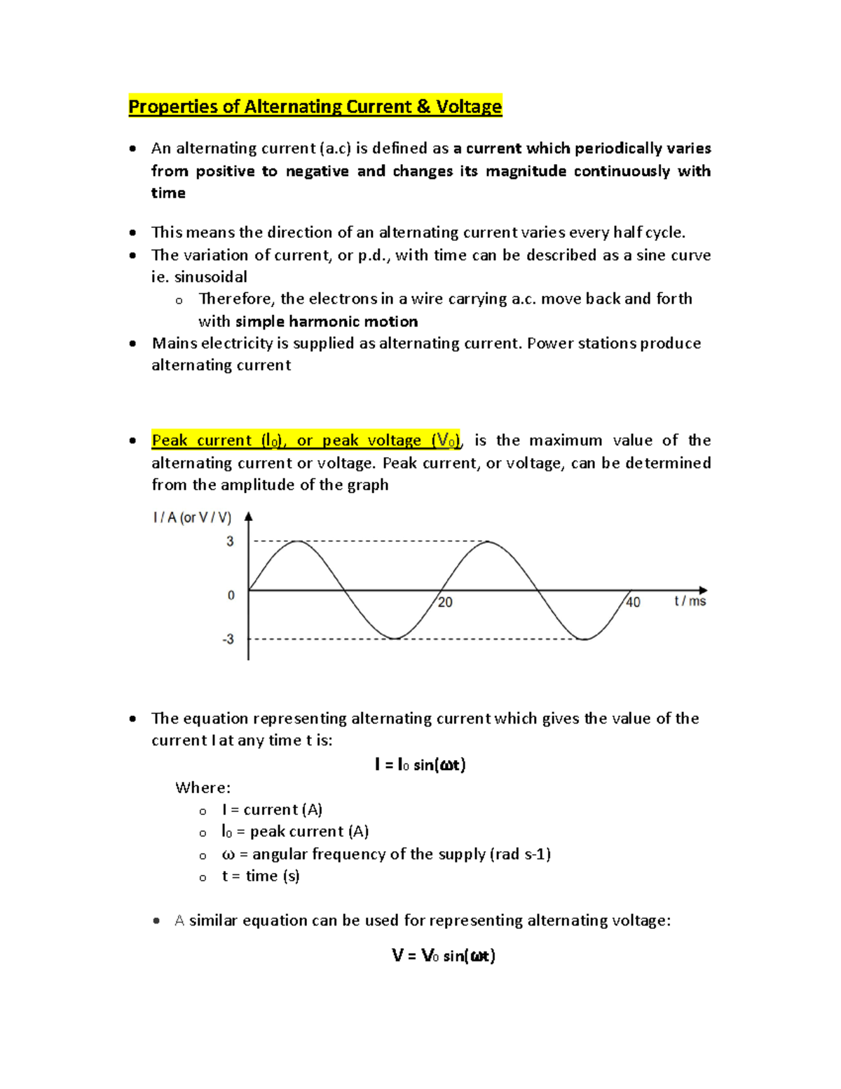 L1 Alternating Current - The variation of current, or p., with time can be described as a sine ...