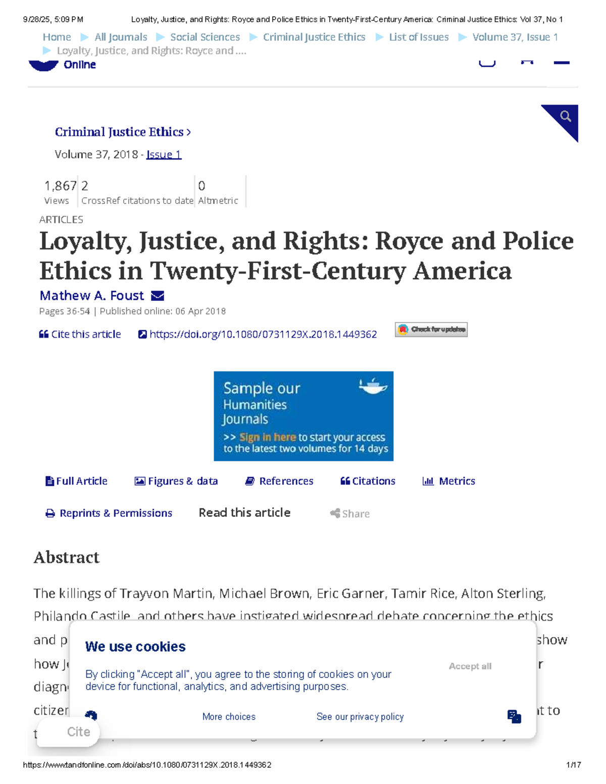 Loyalty, Justice, and Police Ethics: Analyzing Royce in CJ Ethics 37-1 ...