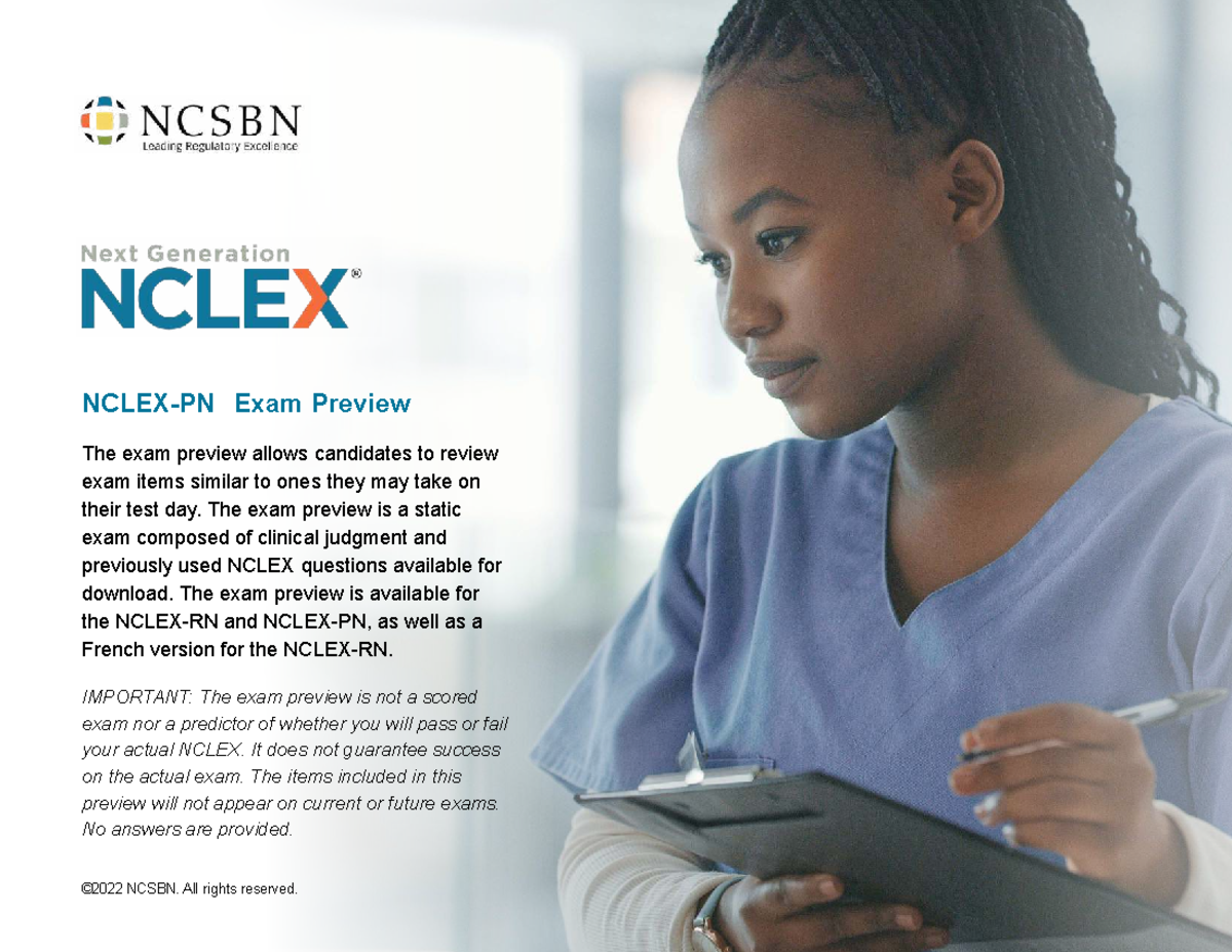 Exam Preview PN 111722 - NCLEX Practice Questions and Guidelines - Studocu