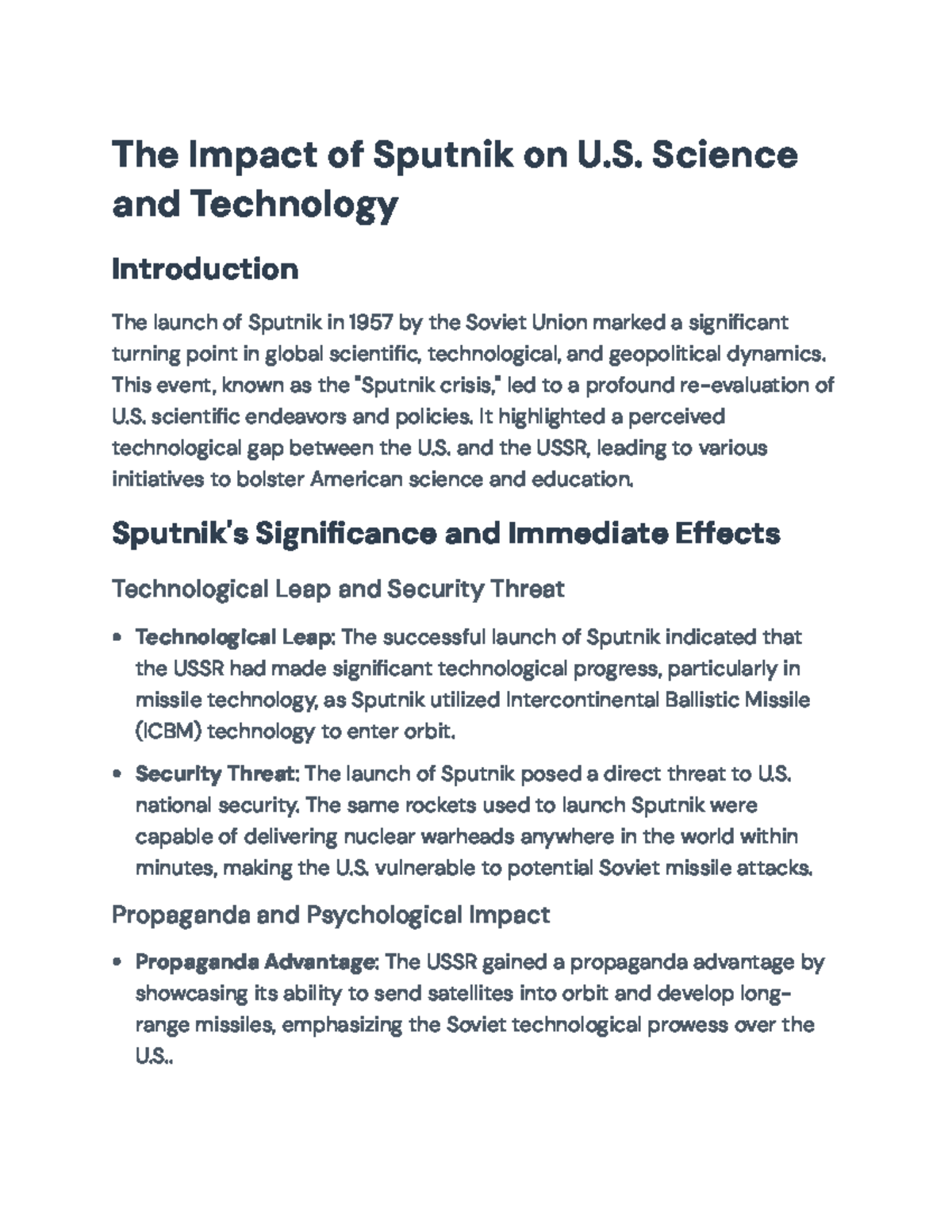 The Impact of Sputnik on U.S. Science & Tech: A Transformative Study ...