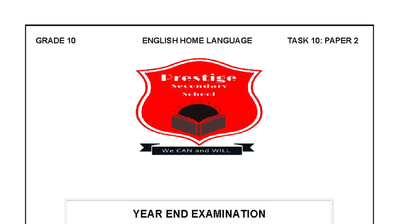 GRADE 10 ENGLISH HOME LANGUAGE YEAR-END EXAM PAPER 2: LITERATURE - Studocu