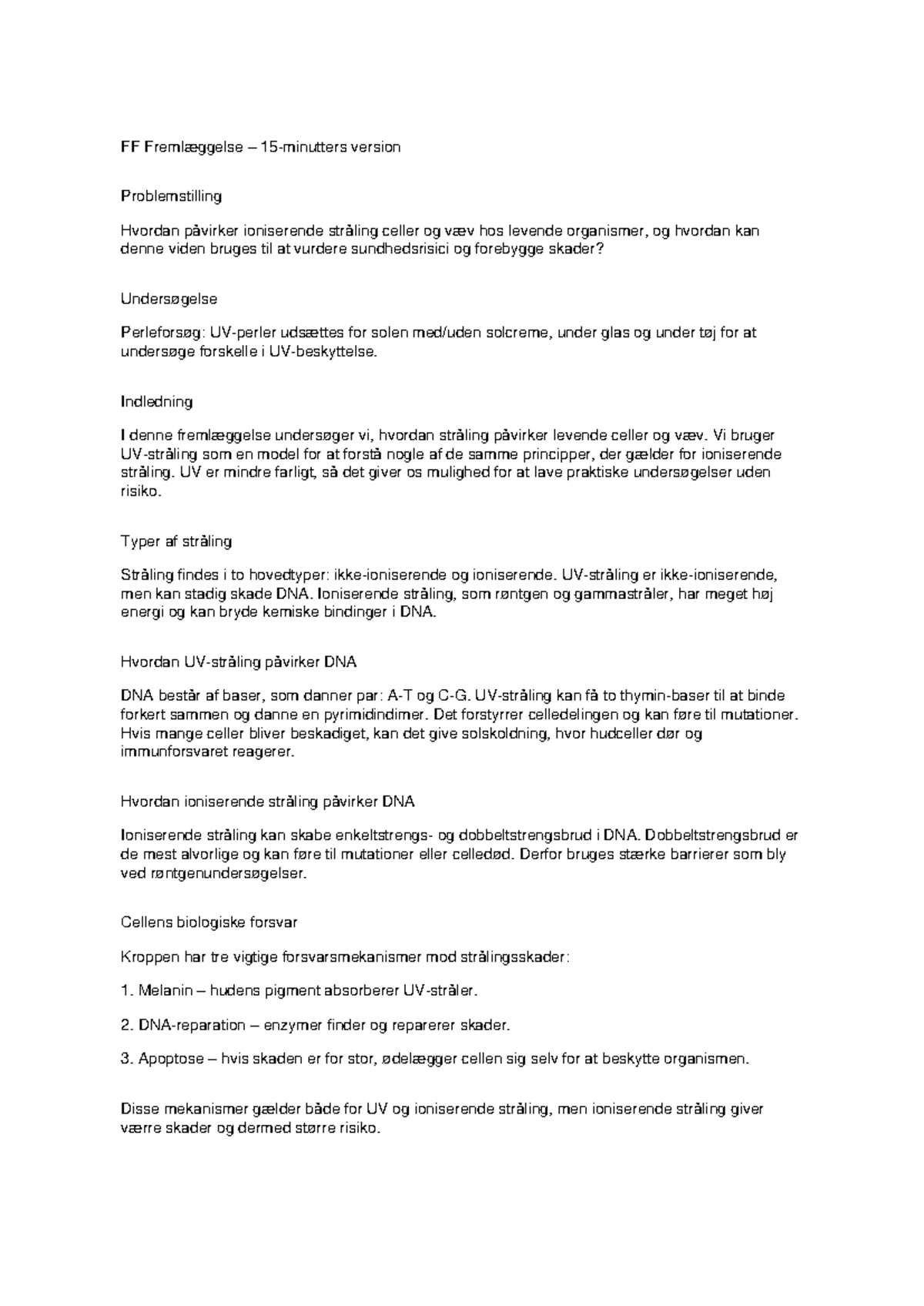 FF Fremlæggelse: Ioniserende Stråling og Dens Indvirkning på Celler ...
