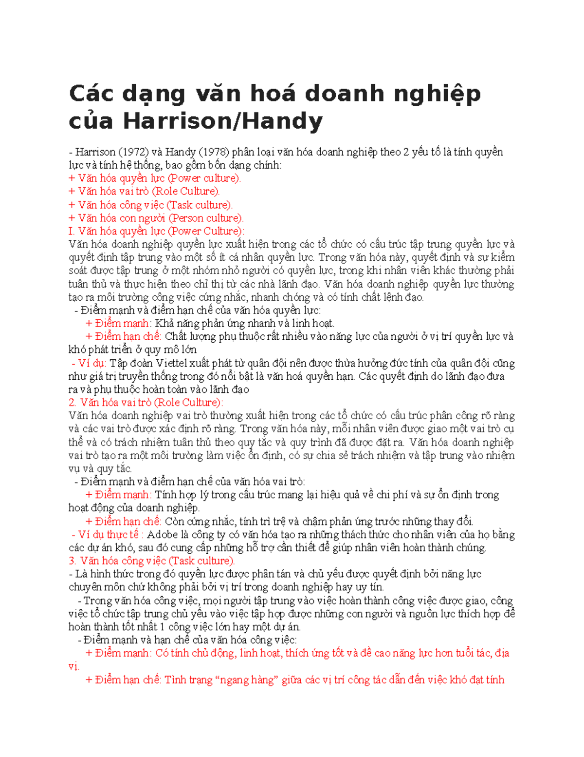 Các Dạng Văn Hóa Doanh Nghiệp Theo Harrison & Handy - Tóm Tắt và Phân ...