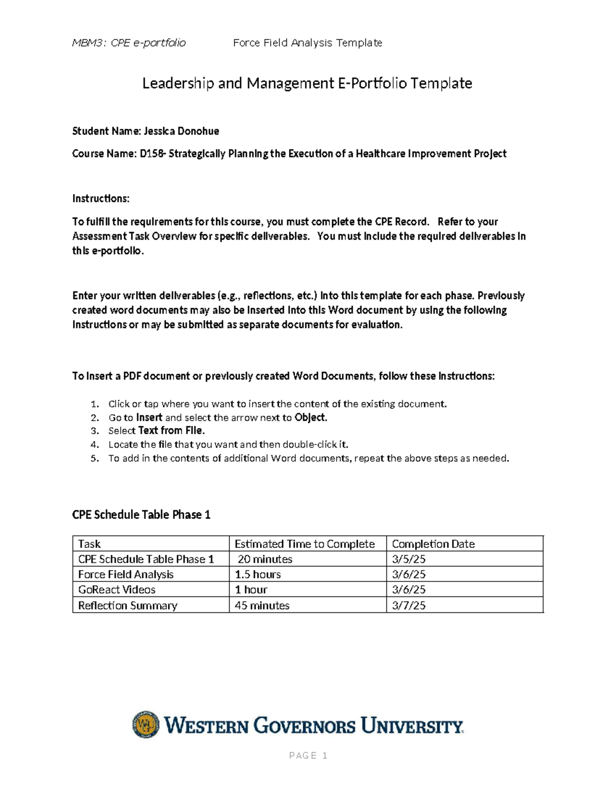 MBM3: CPE Force Field Analysis & Action Plan for Healthcare Improvement - Studocu