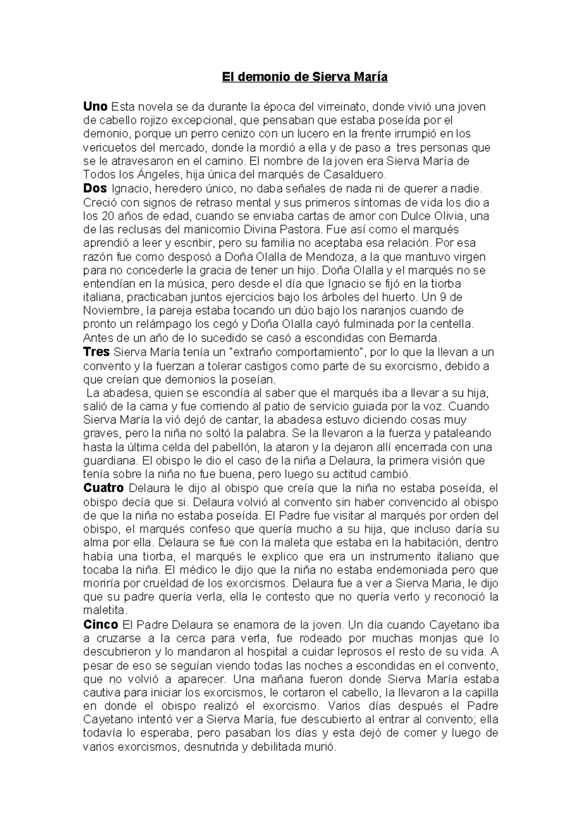 Comprobación del Amor y Otros Demonios: Análisis de Sierva María - Studocu