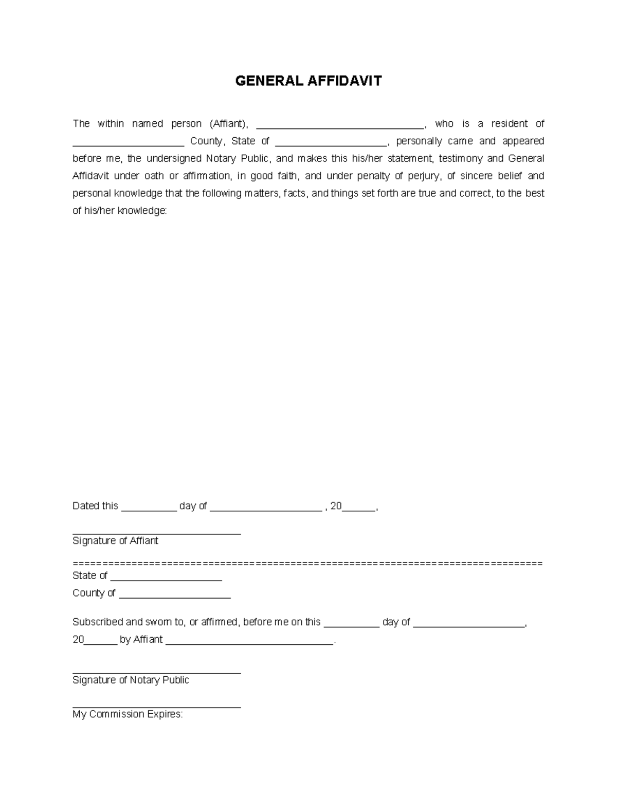 General Affidavit Form - Assignment Document - Studocu