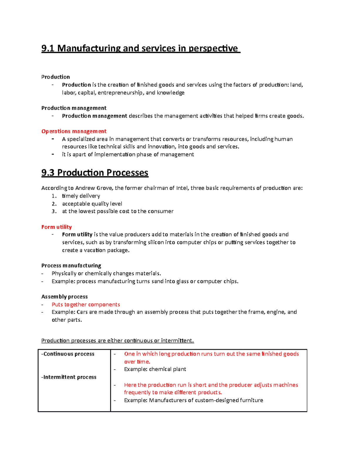 Ch9 Production & Ops Management: Key Concepts and Processes - Studocu