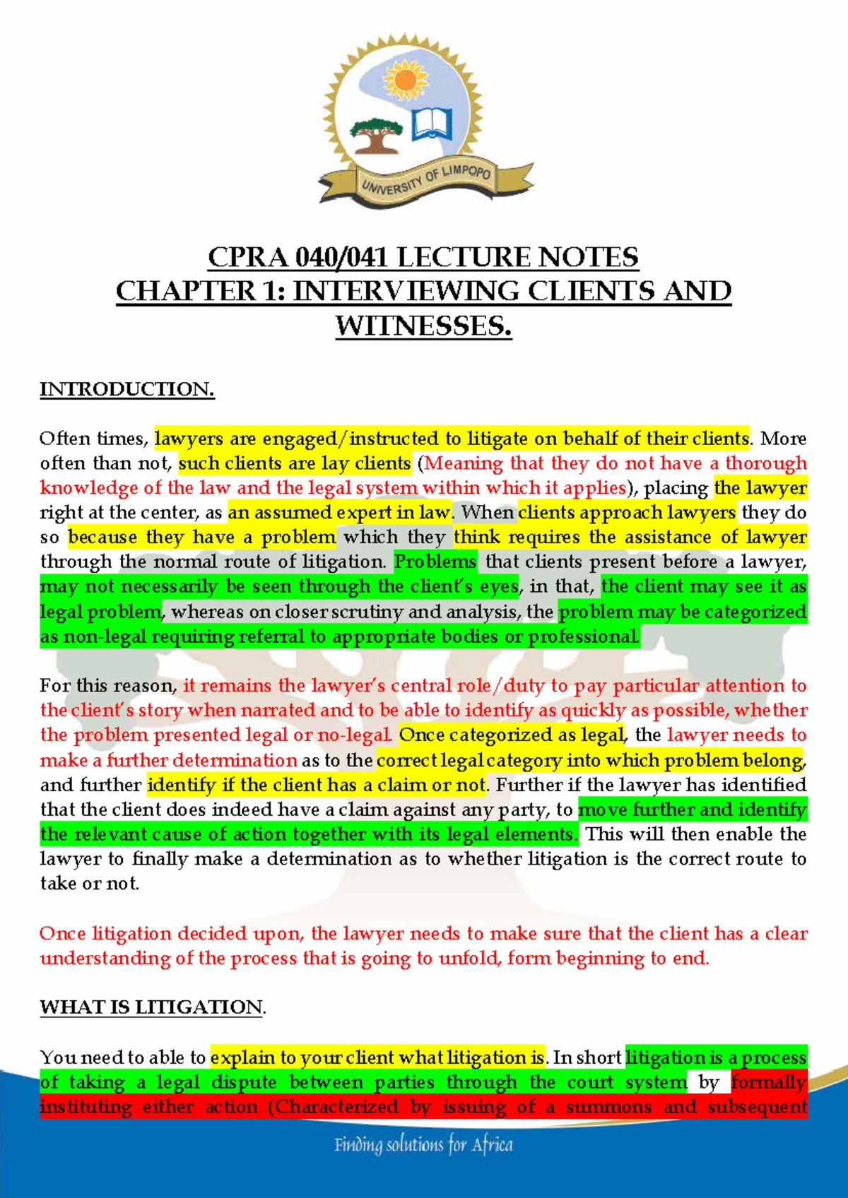 CPRA 040 Lecture Notes: Chapter 7 - Drafting a Plea & Special Plea ...