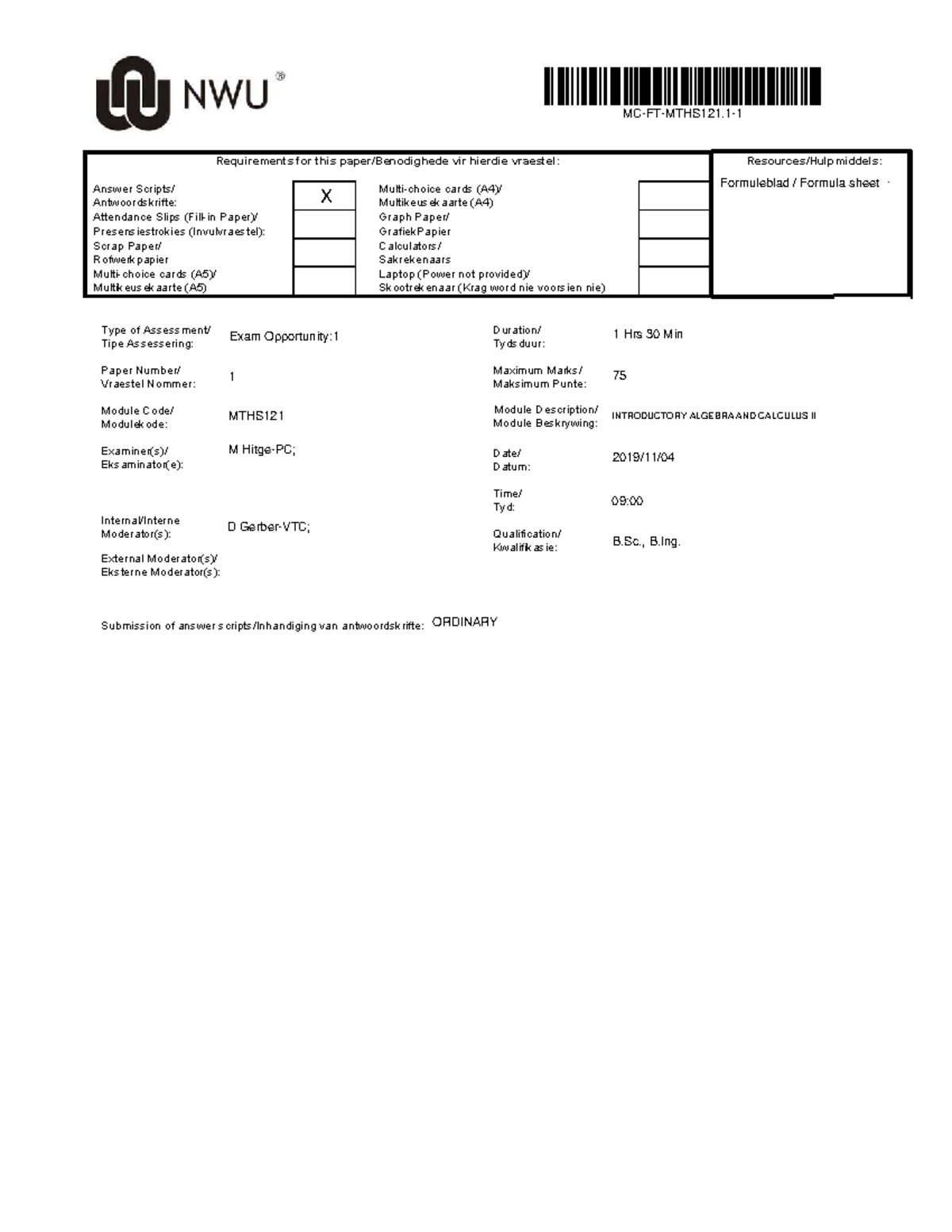MTHS121: Exam Paper 1 Preparation Notes - Nov 2019 - Studocu