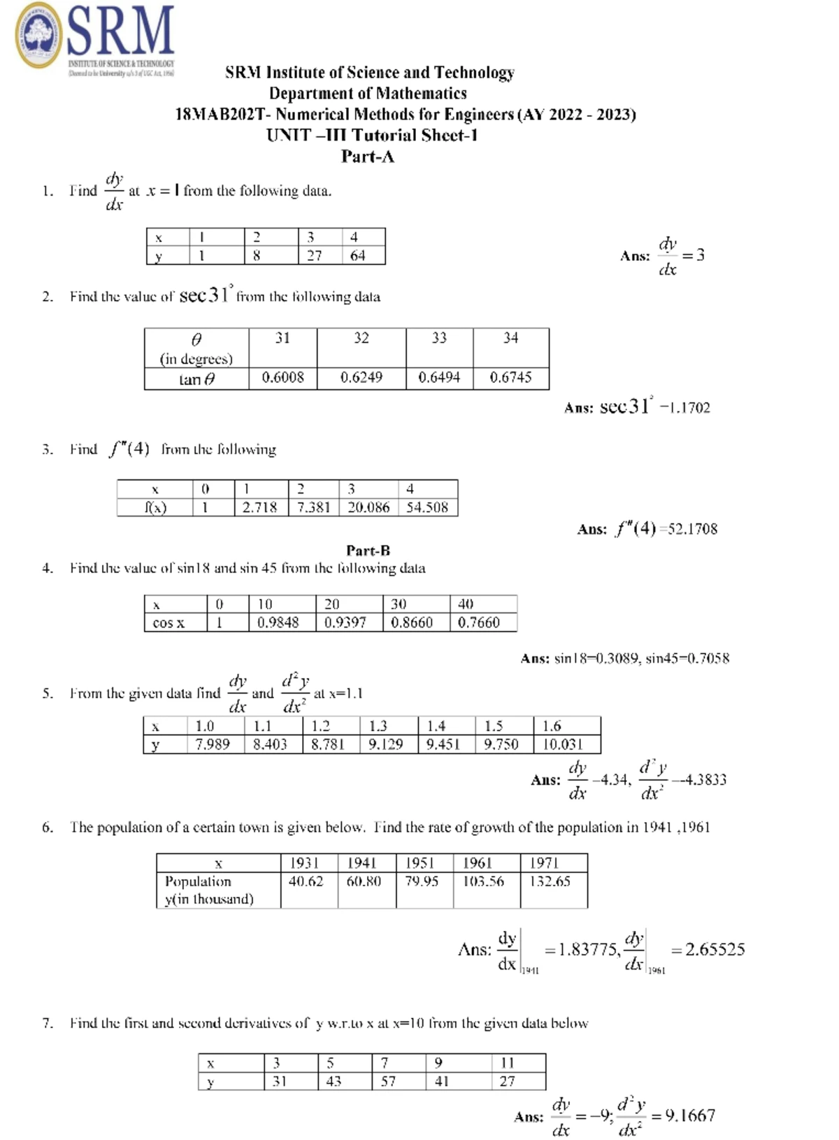 18MAB202T Unit-1 Tutorial-3 - SRM Institute of Science and Technology ...