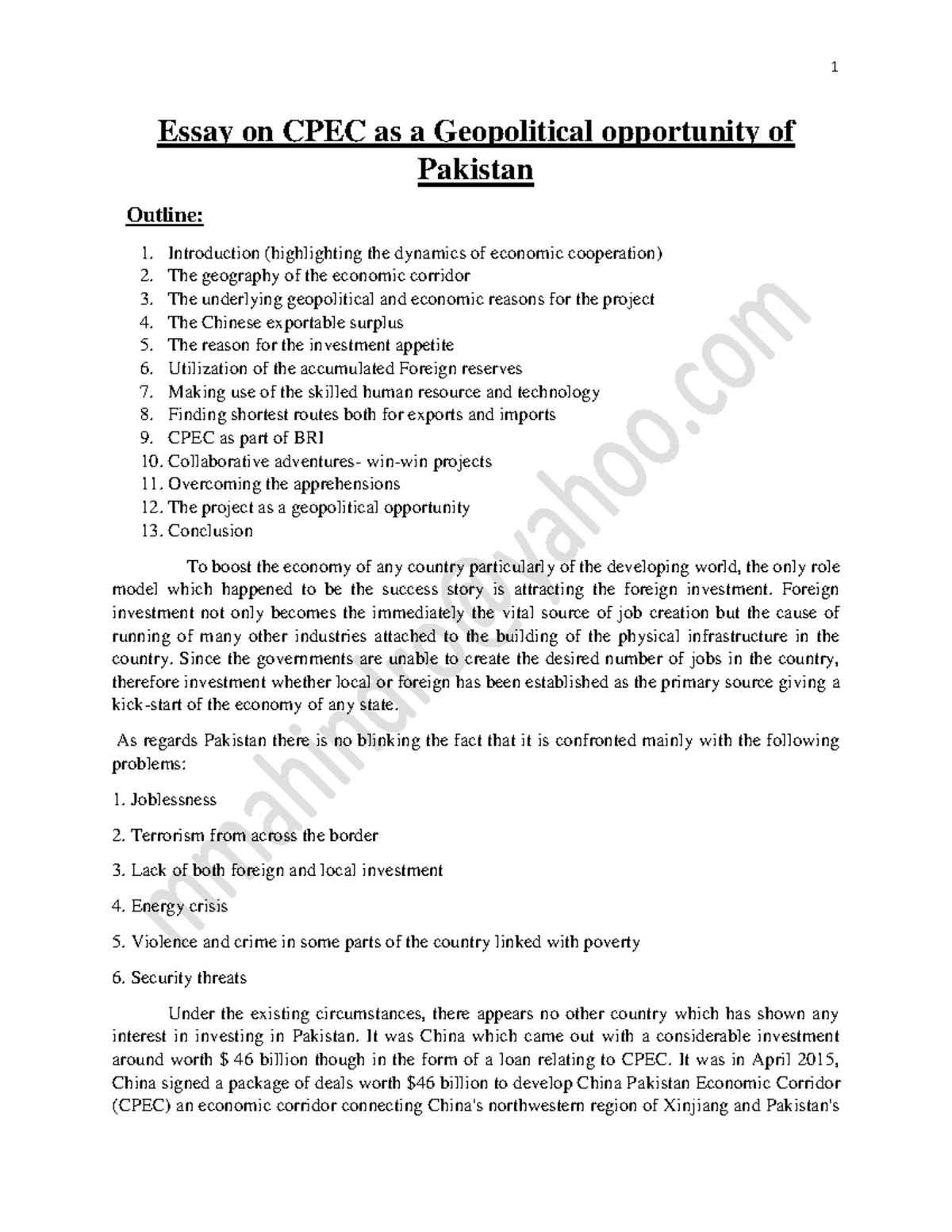 Essay on CPEC for PMS - Essay on CPEC as a Geopolitical opportunity of ...