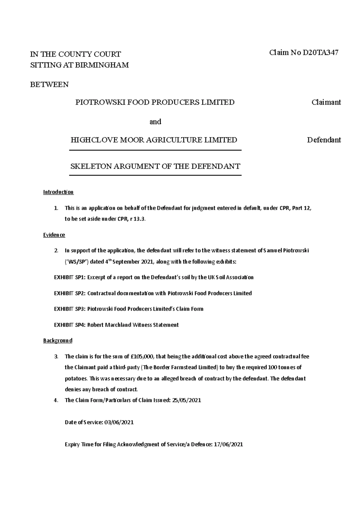Tomlin Order Template - Claim No. HQ 19 6745 IN THE HIGH COURT OF ...