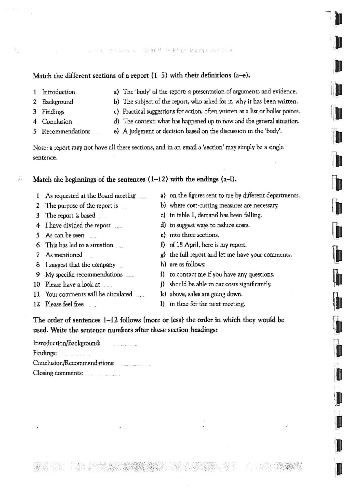 Report 2 writing matching: Sections and definitions explained - Studocu