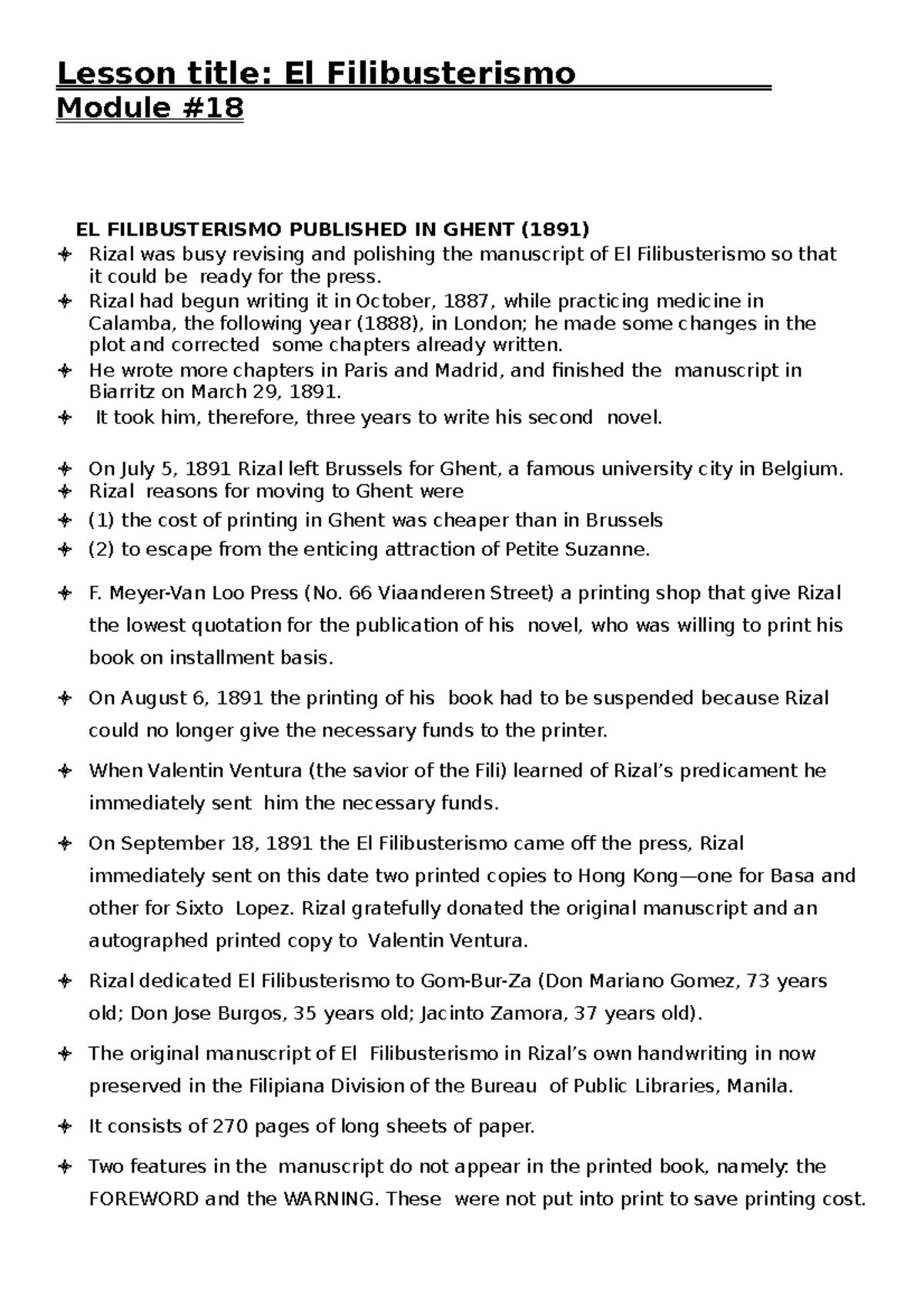 HIS - THIS IS A HELPFUL REVIEWER - Lesson title: El Filibusterismo ...