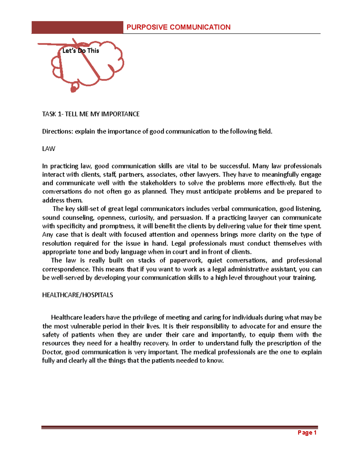 Purposive Communication- Course 06 - Let’s Do This TASK 1- TELL ME MY ...