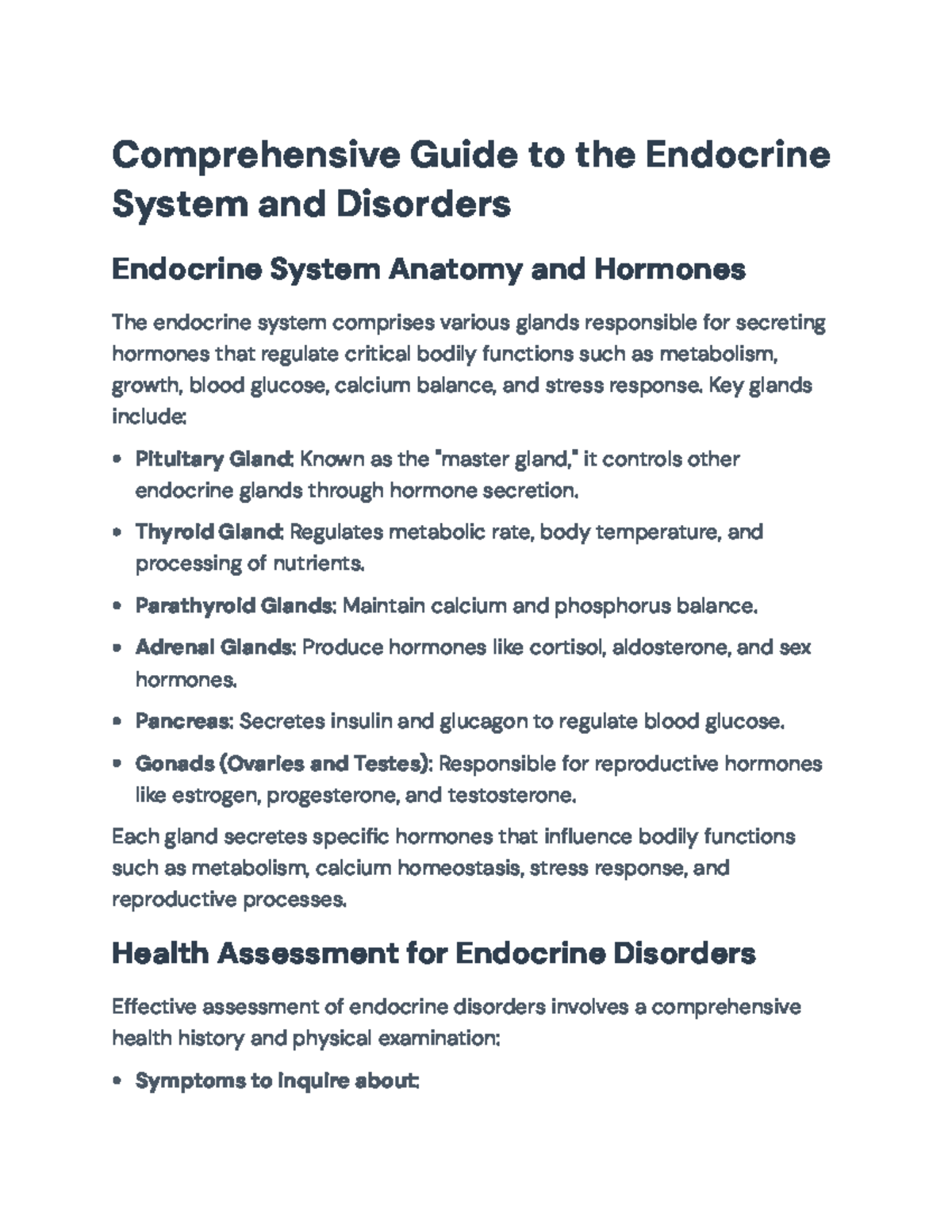Comprehensive Overview of the Endocrine System and Disorders (BIO 101 ...