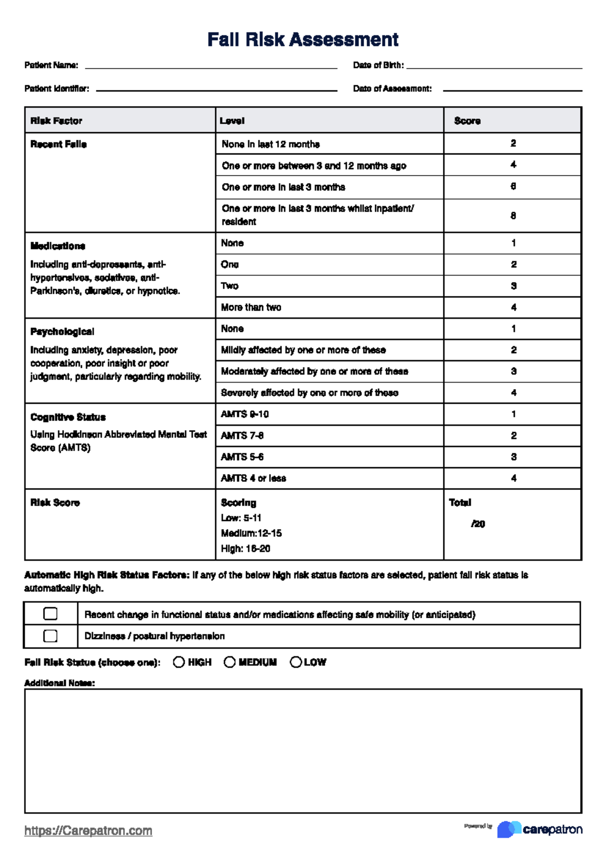 Fall Risk Assessment: Patient Evaluation & Scoring Guide - Studocu