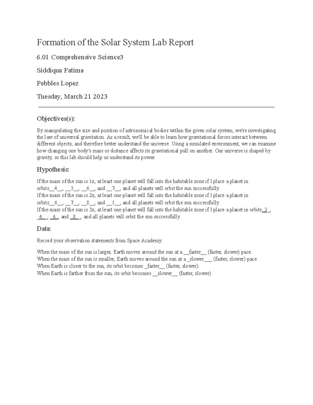 06.01 Comprehensive Science Lab Report: Formation of the Solar System ...