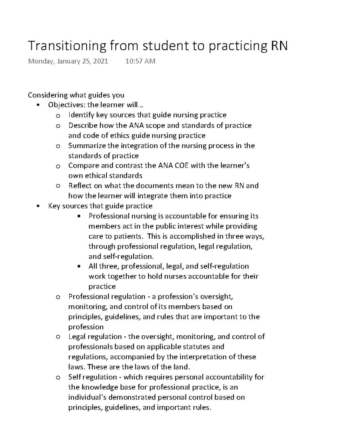 Transitioning from student to practicing RN - Considering what guides ...