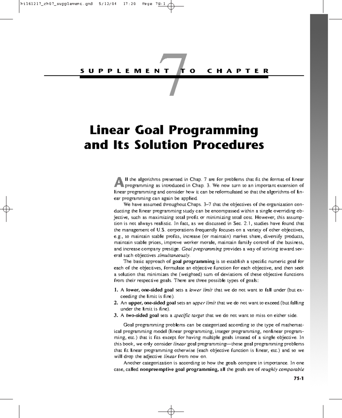 Ch07Linear Goal Programmingand Its Solution Procedures - 7S- 7 ...