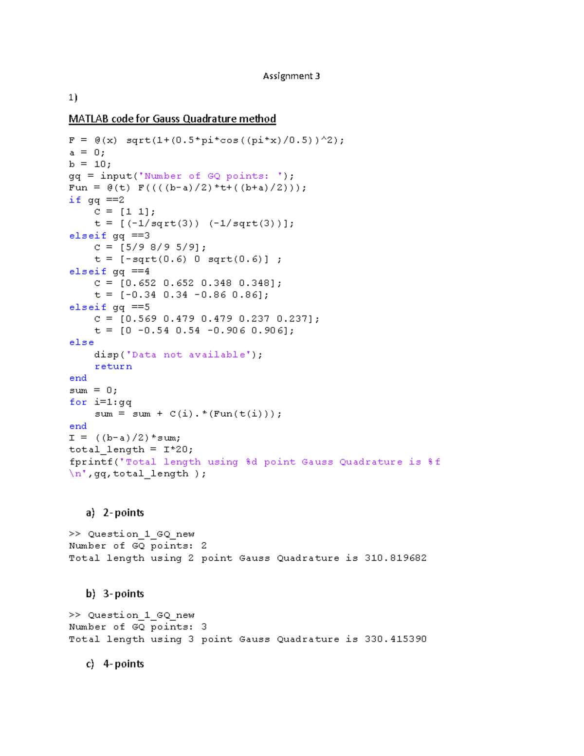 MATLAB Code for Gauss Quadrature & Monte Carlo Methods - Assignment 2 ...