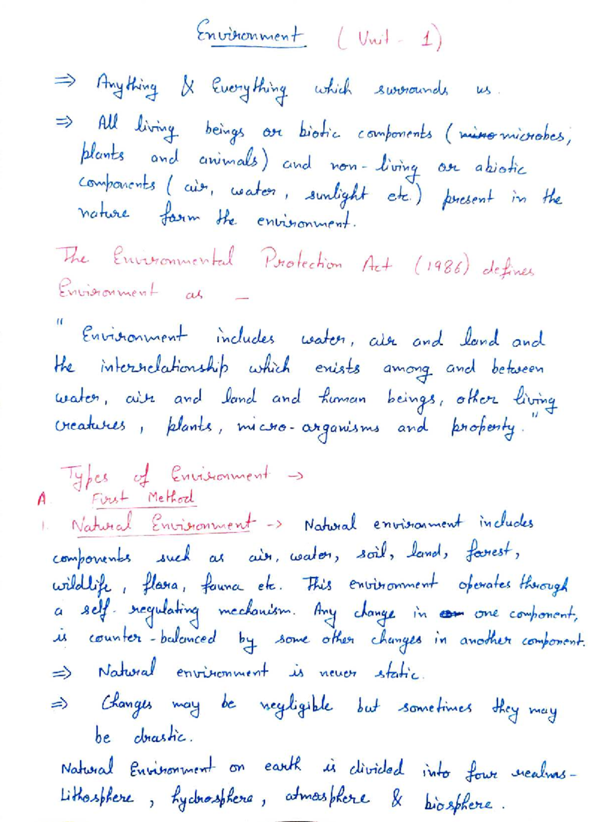 Unit 1: Environment and Ecology Overview - Studocu