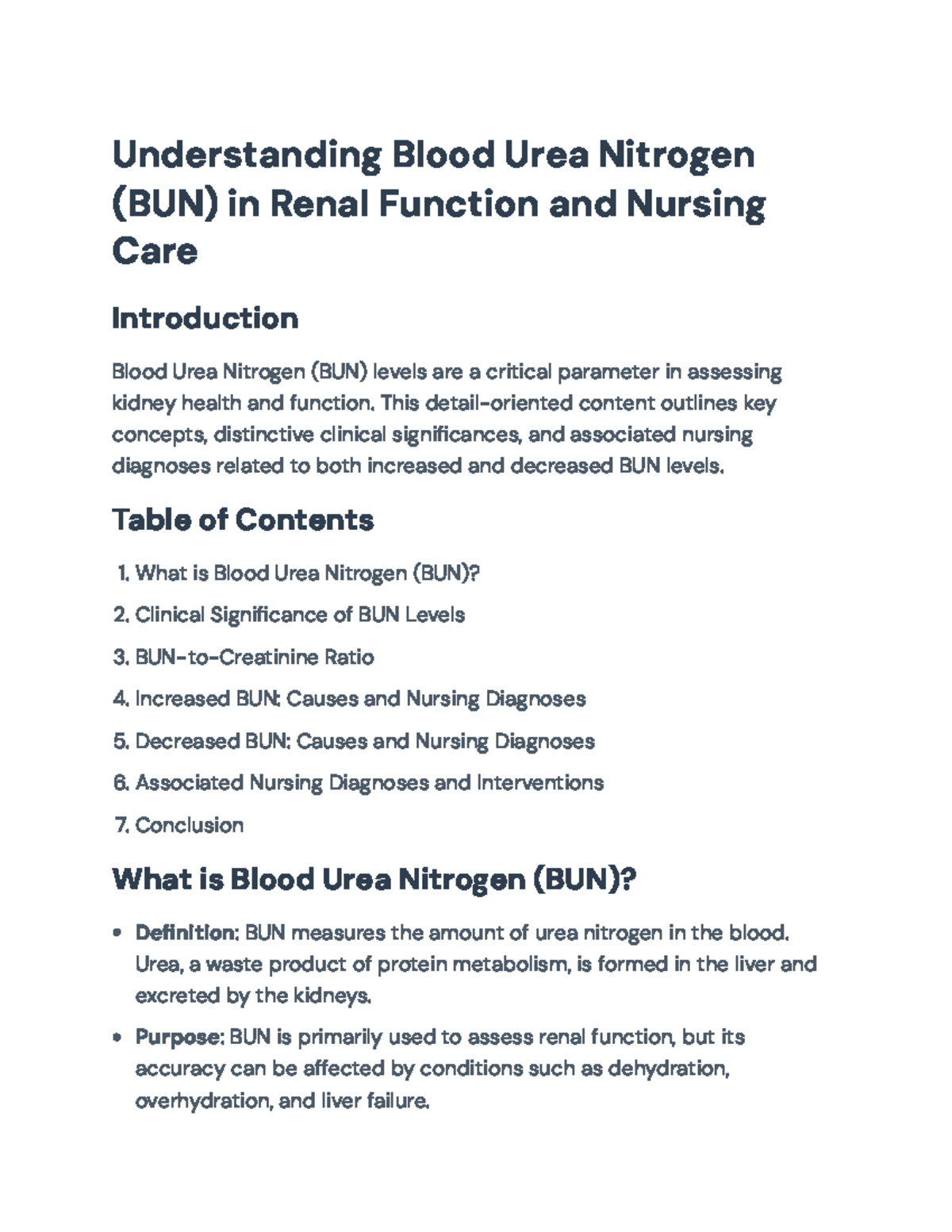 Understanding Blood Urea Nitrogen (BUN) in Renal Function and Nursing ...