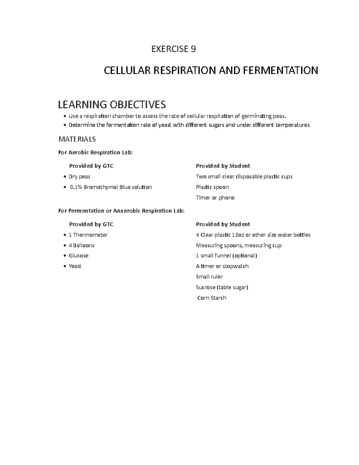 Cellular Respiration & Fermentation Overview: Ex09 Lab Guide - Studocu