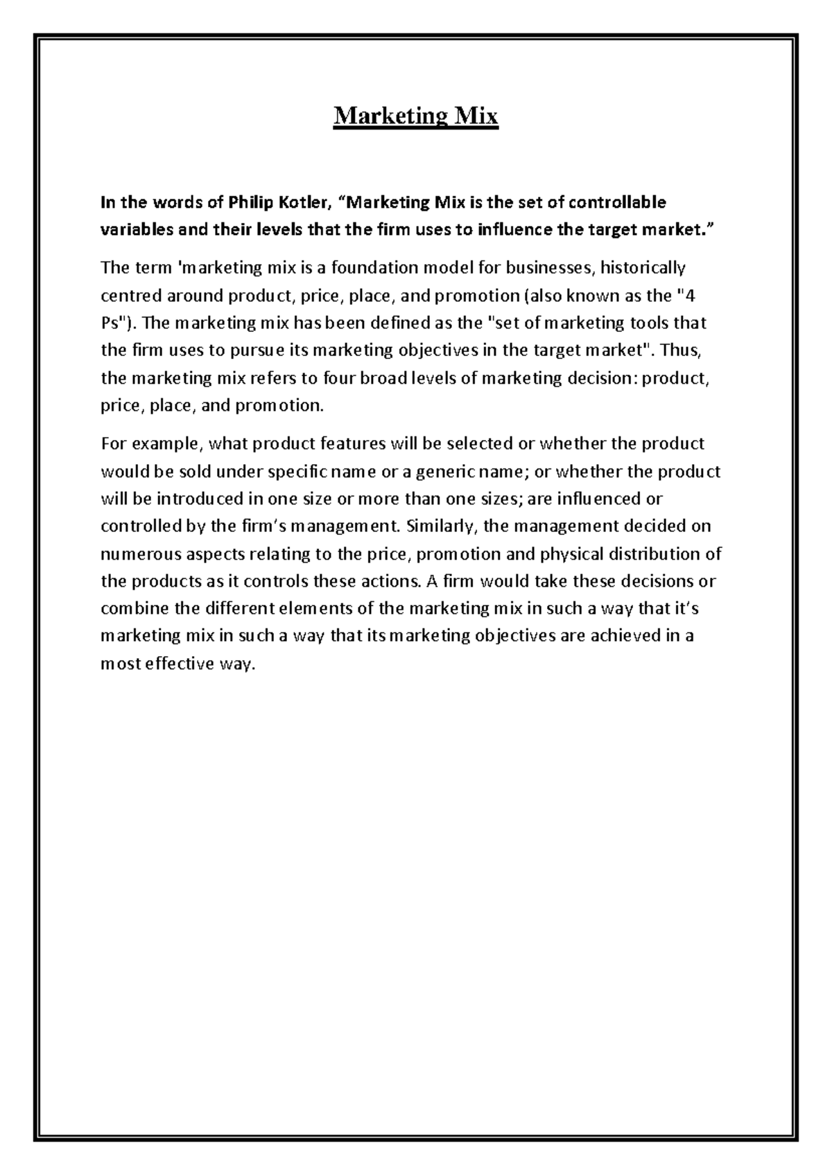 Marketing Mix: Understanding the 4Ps of Marketing Strategy - Studocu