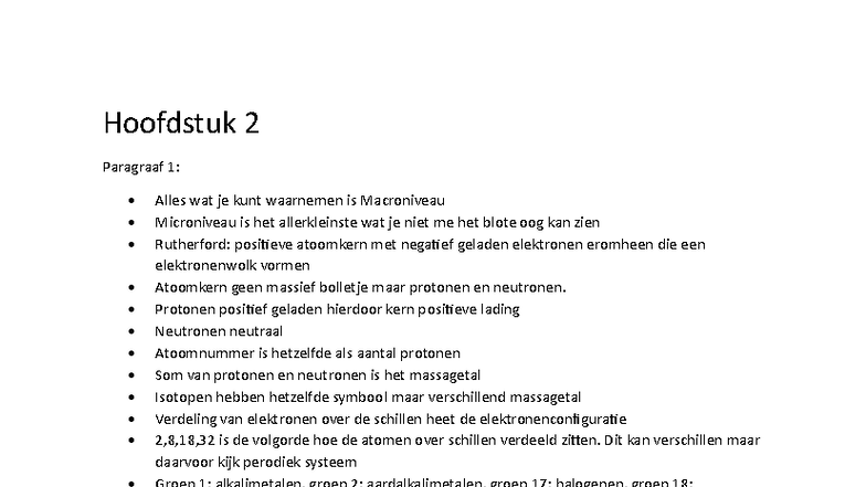 Scheikunde Samenvatting: Hoofdstuk 2 - Atoomstructuur en Ionen ...