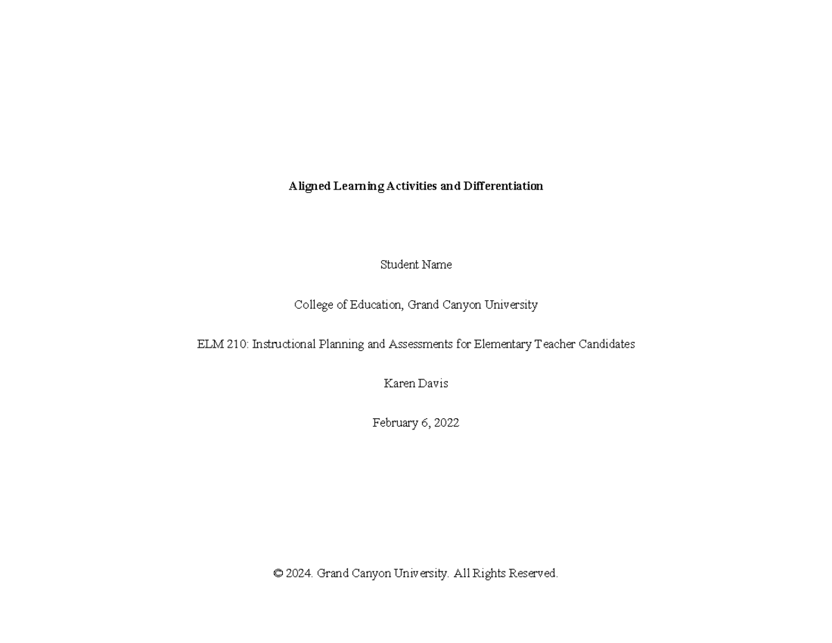 ELM 210 Student Sample T5 Aligned Learning A & D solid sample - Aligned ...