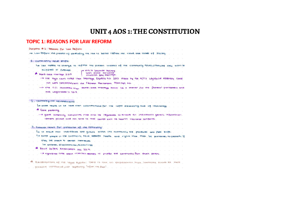 VCE Legal Studies UNIT 4 AOS 2: Law Reform Influences and Processes ...