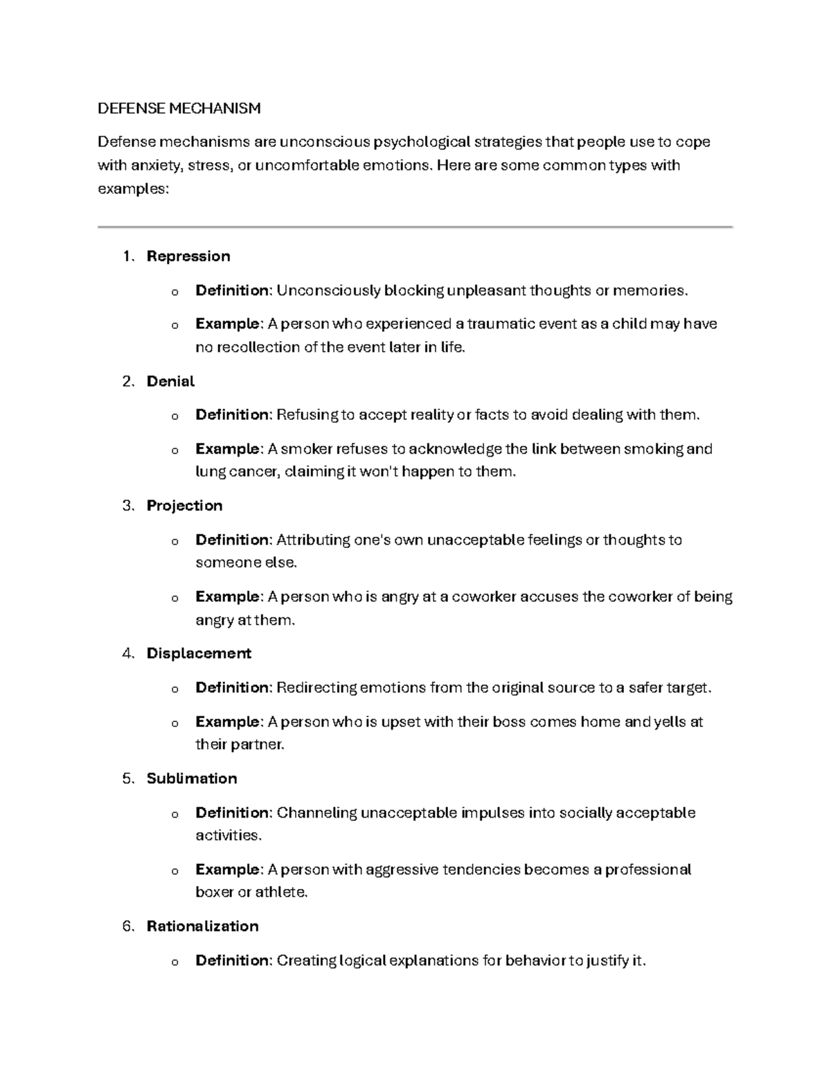 PSY 101: Understanding Defense Mechanisms in Psychology - Studocu