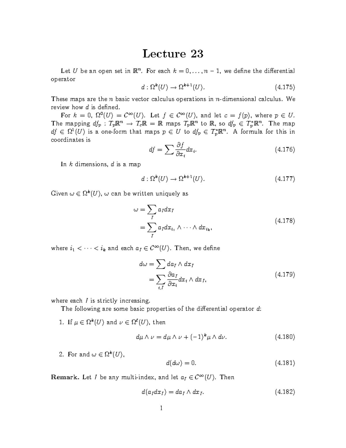 Integration with Differential Forms, Change of Variables Theorem, Sard ...