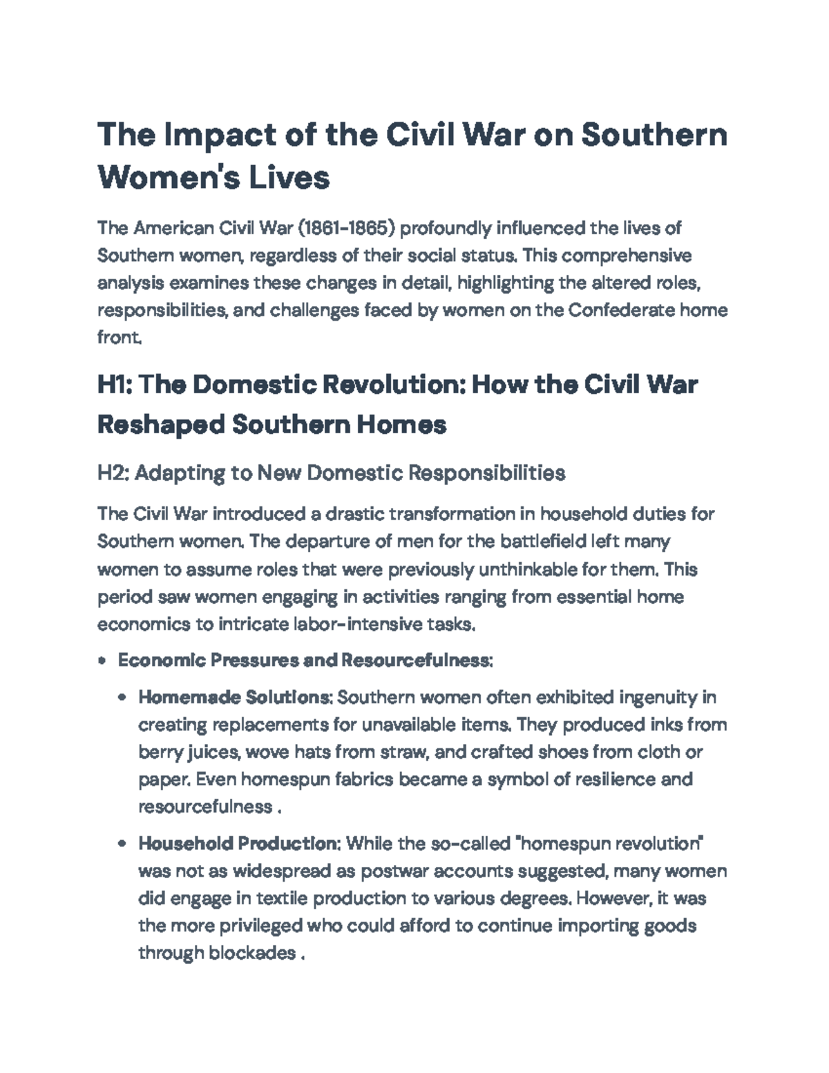 The Impact of the Civil War on Southern Women's Lives: A Detailed ...