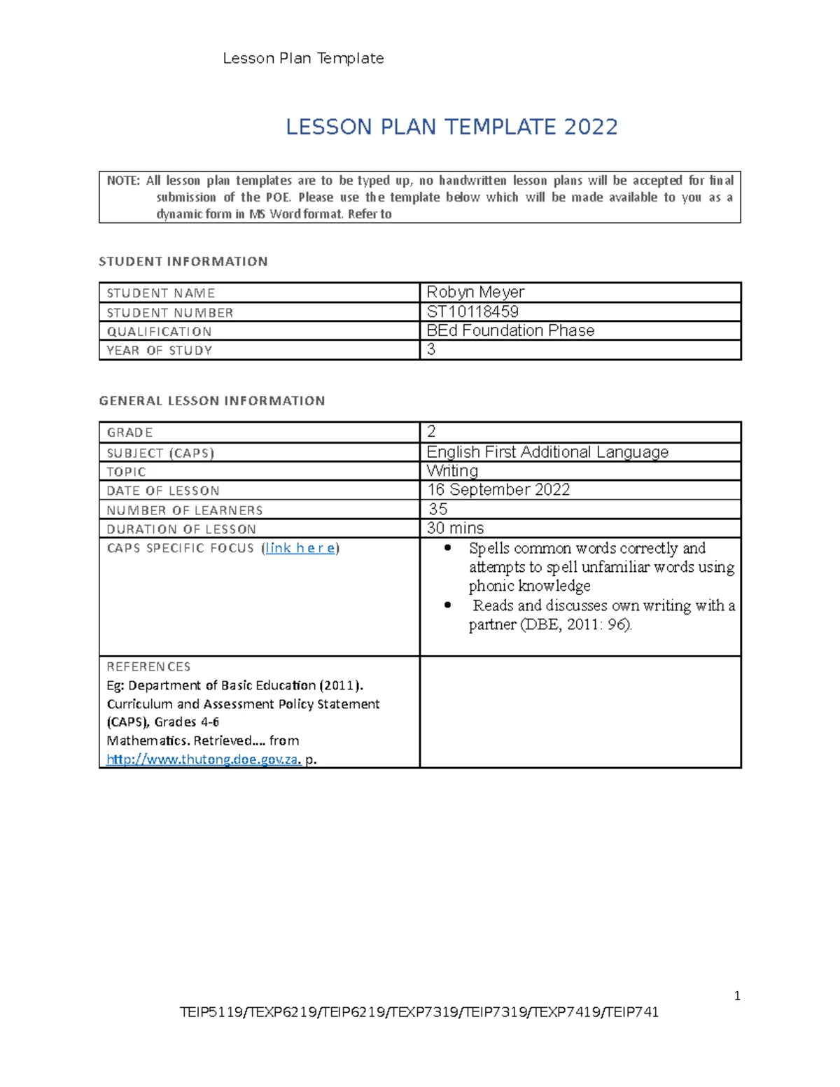 Psrip Gr 2 Term 1 2020 EFAL Lesson Plan - Term 1 2020 Grade 2 FIRST ...