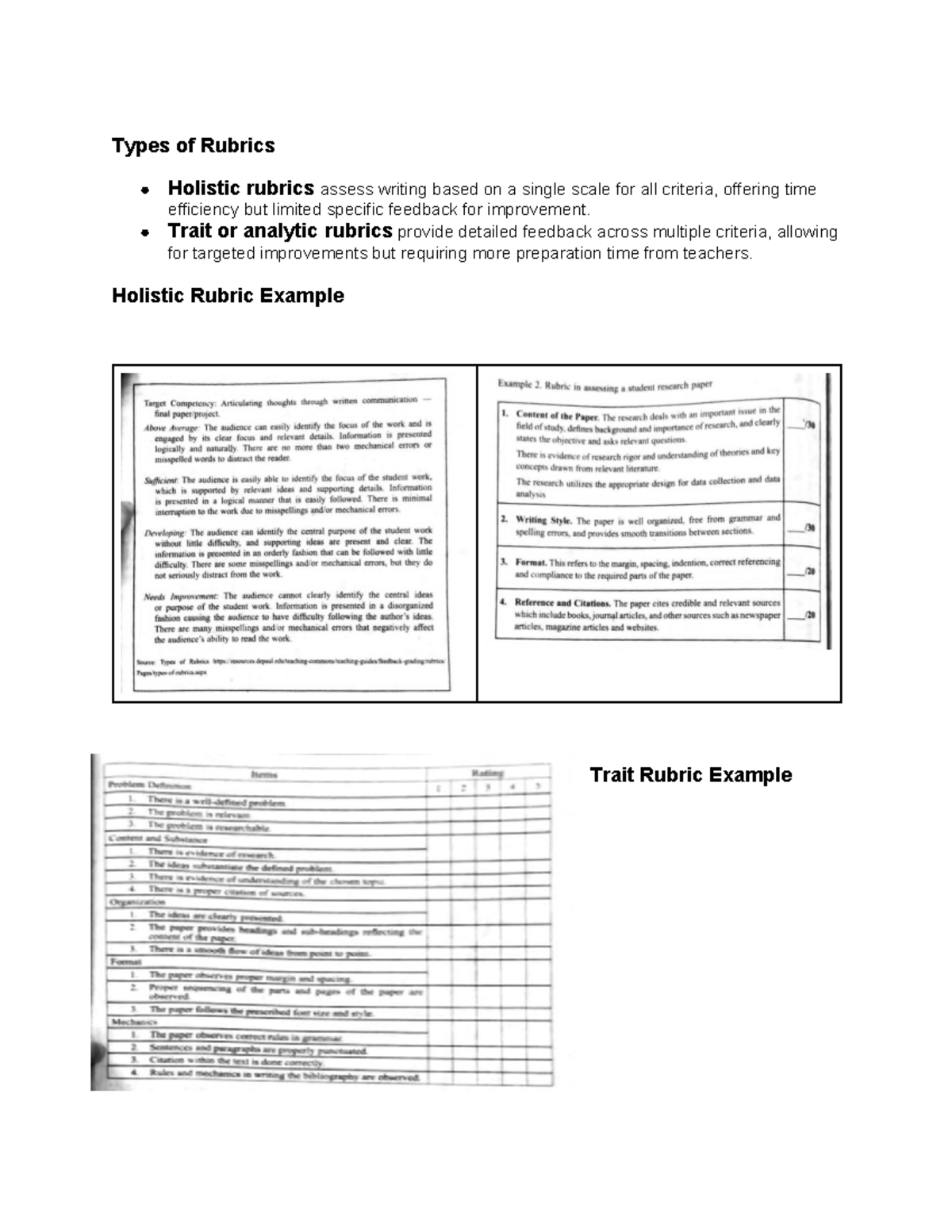 Types of Rubrics Designing Lessons for Writing - bsed english - Types ...