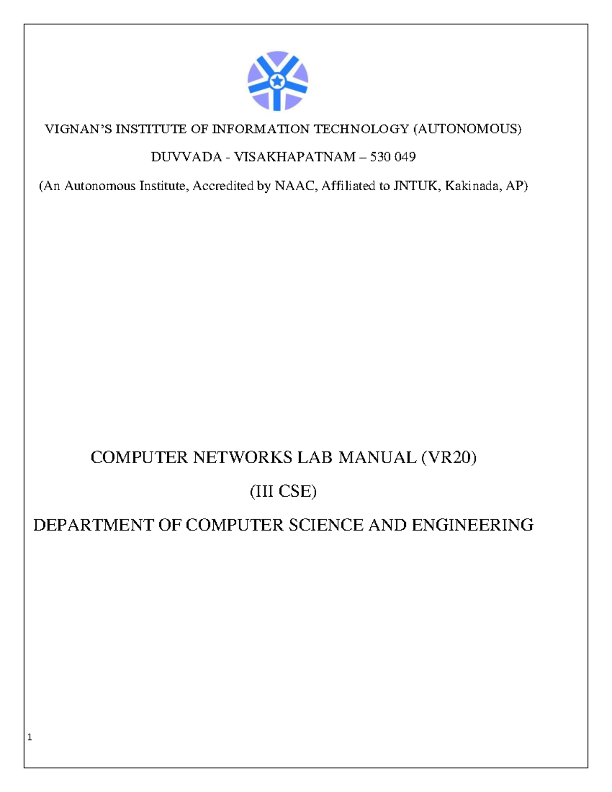 Cn Lab Manual Vignan‟s Institute Of Information Technology Autonomous Duvvada