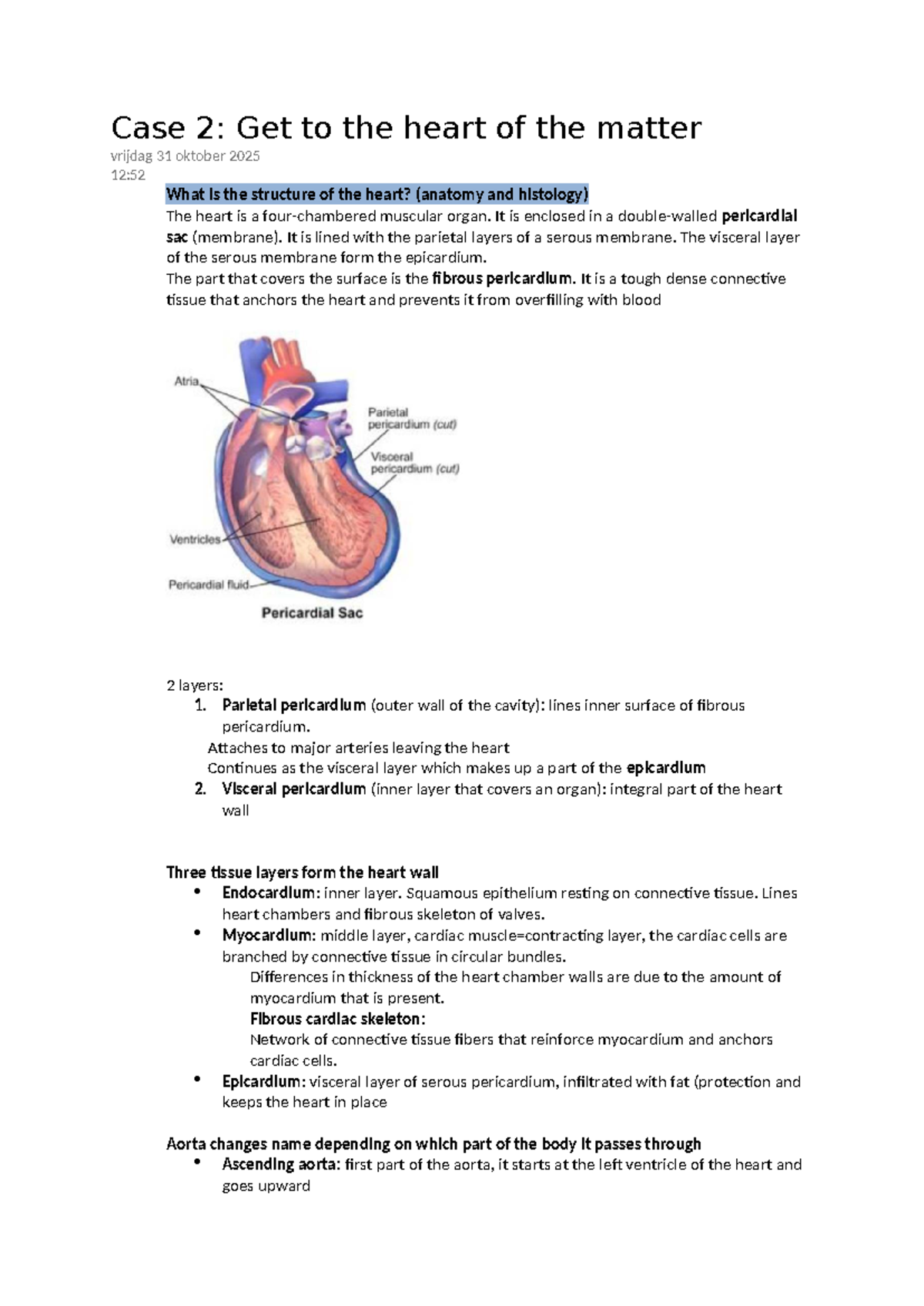 BBS1002 Case Study 2: Anatomy and Function of the Heart - Studeersnel