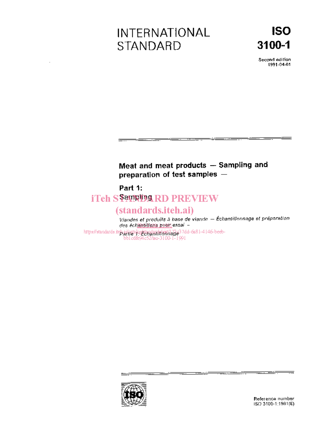 ISO 3100-1:1991 Sampling and Preparation of Test Samples for Meat - Studocu